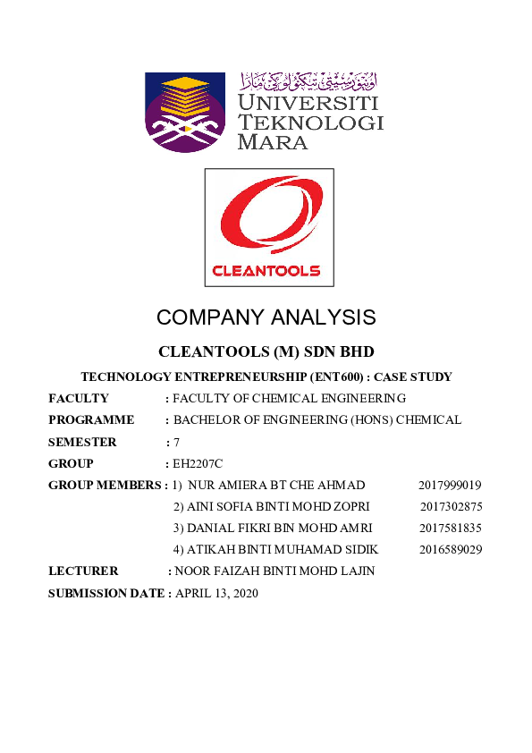 (PDF) ENT600 ENTREPRENEURSHIP FOR ENGINEERS: ASSIGNMENT 1 (CASE STUDY)