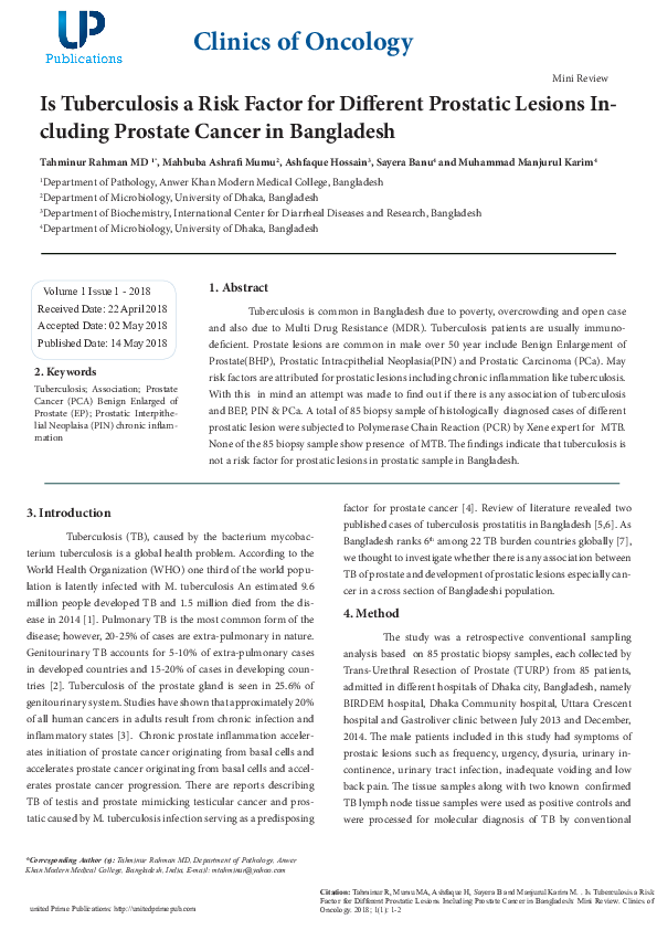 (PDF) Is Tuberculosis a Risk Factor for Different Prostatic Lesions ...