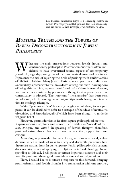 (PDF) "Multiple Truths and the Towers of Babel: Deconstructionism in ...