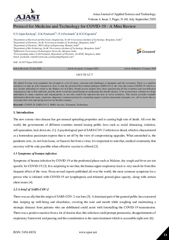 (PDF) Protocol for Medicine and Technology for COVID-19 -A Mini Review