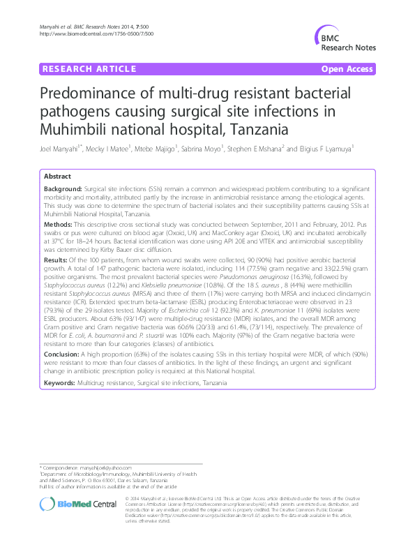 (PDF) Predominance of multi-drug resistant bacterial pathogens causing ...