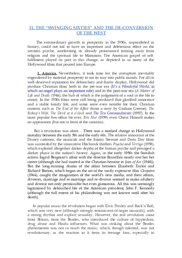 (DOC) 31. THE "SWINGING SIXTIES" AND THE DE- CONVERSION OF THE WEST