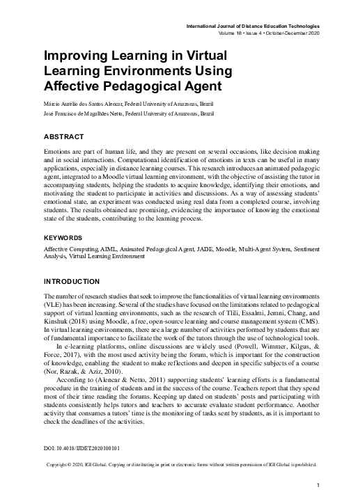(PDF) Improving Learning in Virtual Learning Environments Using Affective Pedagogical Agent