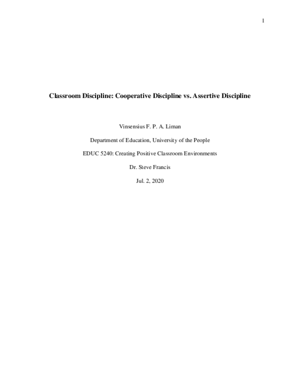 (PDF) Classroom Discipline: Cooperative Discipline vs. Assertive Discipline