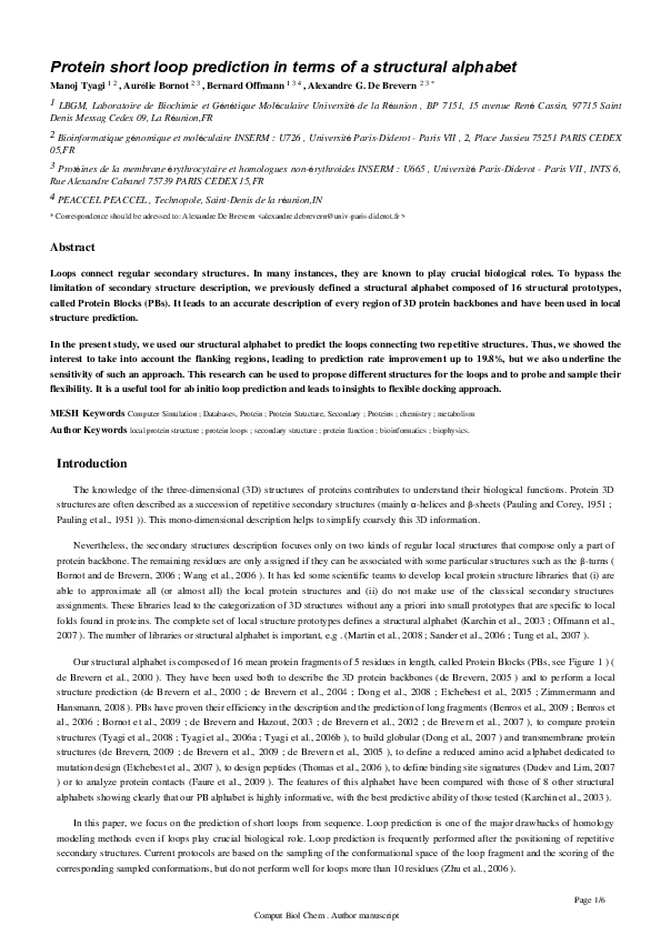 Pdf Protein Short Loop Prediction In Terms Of A Structural Alphabet
