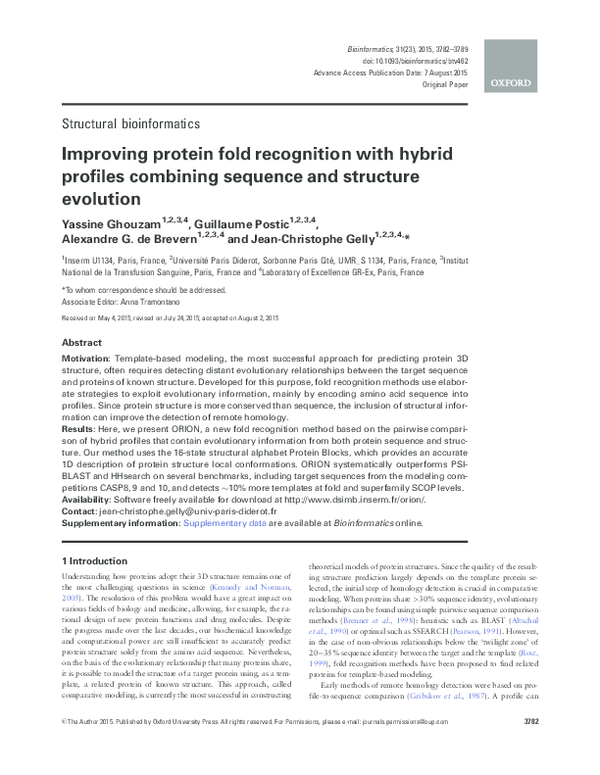 (PDF) Improving protein fold recognition with hybrid profiles combining sequence and structure ...