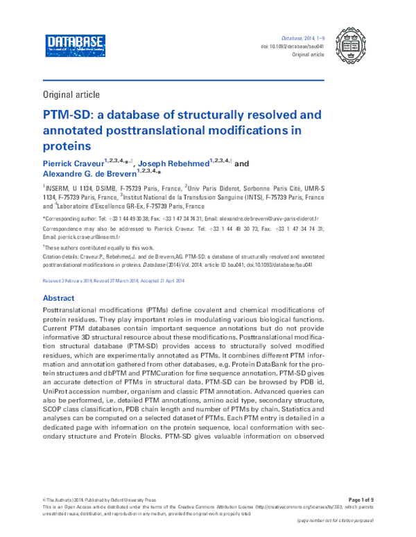 (PDF) PTM-SD: a database of structurally resolved and annotated ...