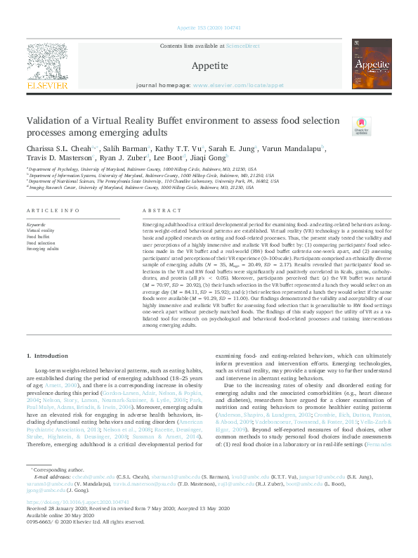 (PDF) Validation of a Virtual Reality Buffet environment to assess food ...