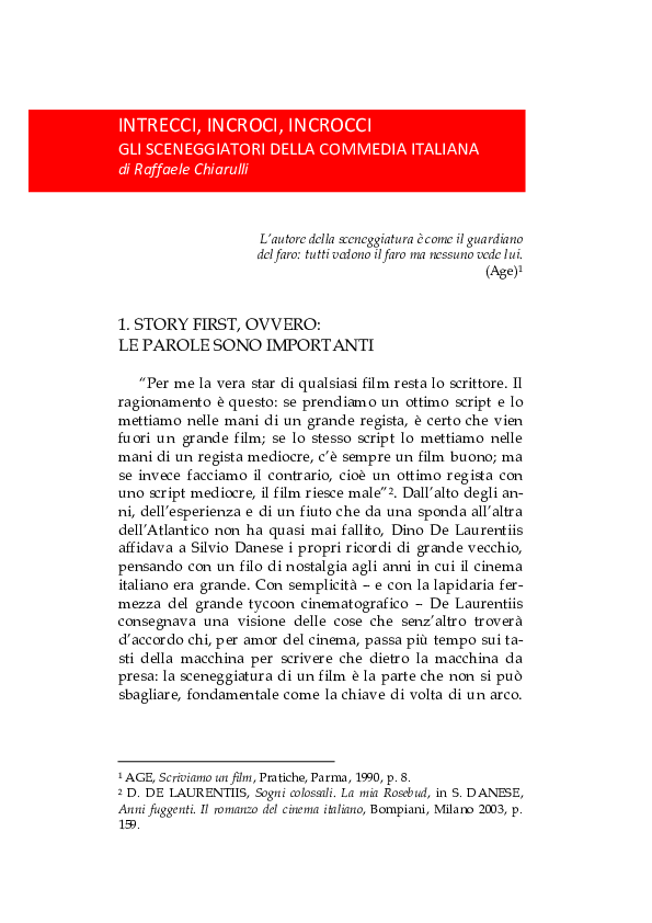 (PDF) INTRECCI, INCROCI, INCROCCI GLI SCENEGGIATORI DELLA COMMEDIA ITALIANA