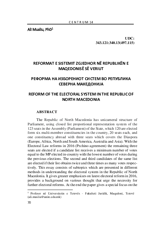 (PDF) REFORMAT E SISTEMIT ZGJEDHOR NË REPUBLIKËN E MAQEDONISË SË VERIUT ...