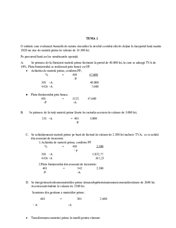 (DOC) Tema 2 Contabilitate financiara