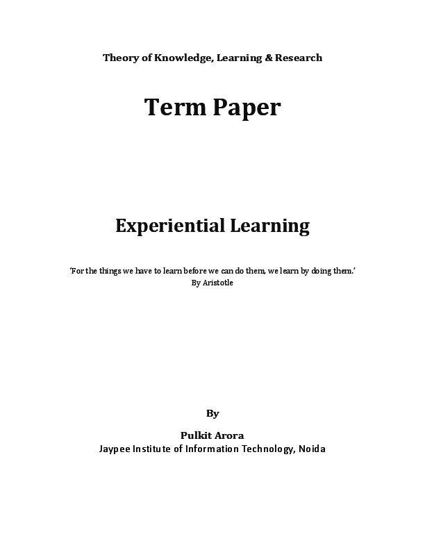 (PDF) Experiential Learning - Term Paper