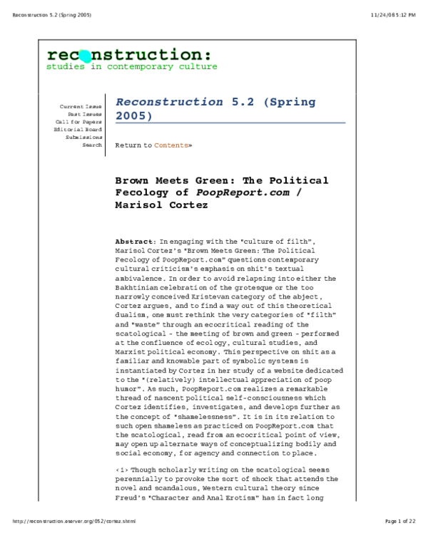 (PDF) Brown Meets Green: The Political Fecology of PoopReport.com