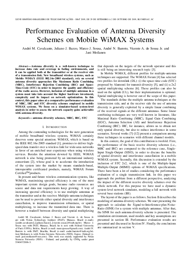 Pdf Performance Evaluation Of Antenna Diversity Schemes On Mobile