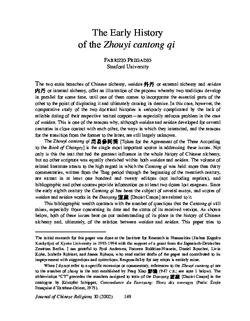 (PDF) The Early History of the Zhouyi cantong qi