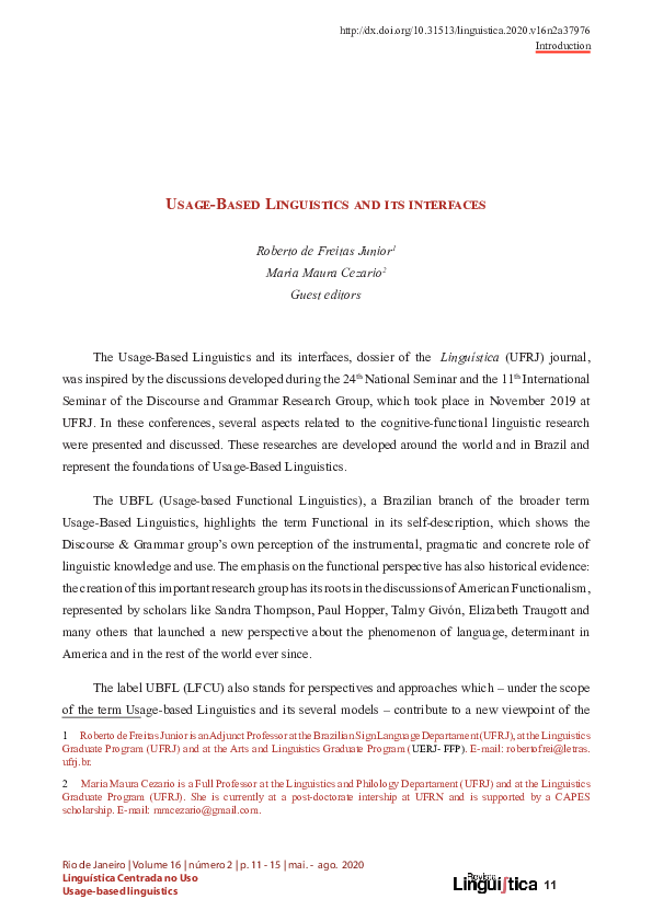 (PDF) Usage-Based Linguistics and its interfaces