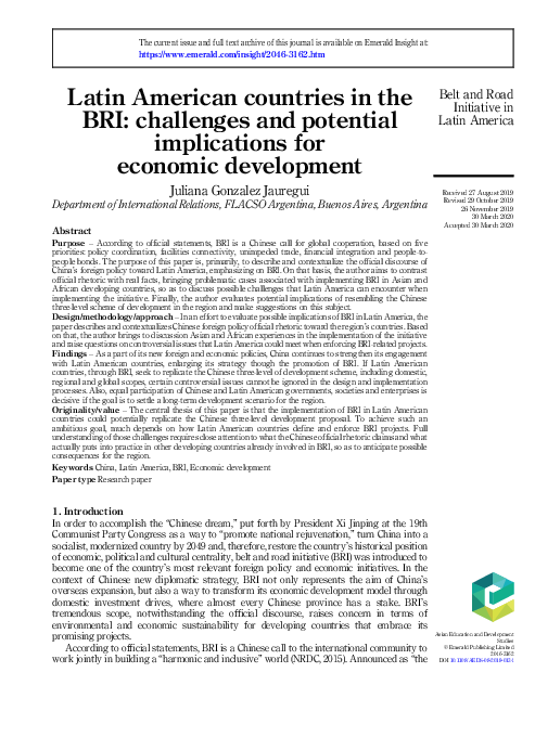 (PDF) Latin American countries in the BRI: challenges and potential ...