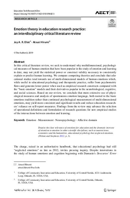 (PDF) Emotion theory in education research practice: an ...
