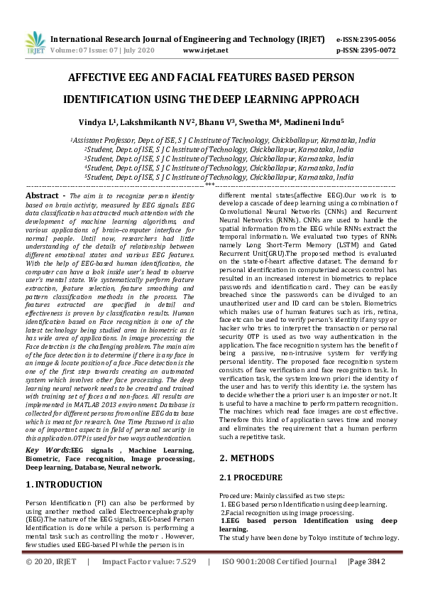 Pdf Affective Eeg And Facial Features Based Person Identification Using The Deep Learning Approach
