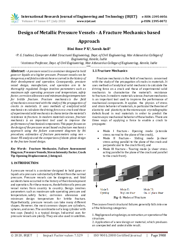 (PDF) IRJET- Design of Metallic Pressure Vessels -A Fracture Mechanics based Approach