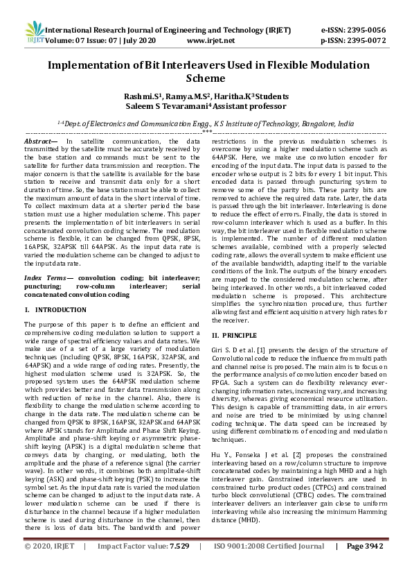 (PDF) Implementation of Bit Interleavers Used in Flexible Modulation Scheme