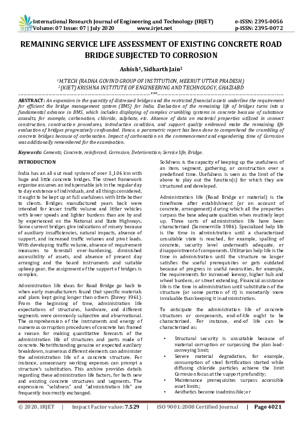 (PDF) IRJET- REMAINING SERVICE LIFE ASSESSMENT OF EXISTING CONCRETE ...