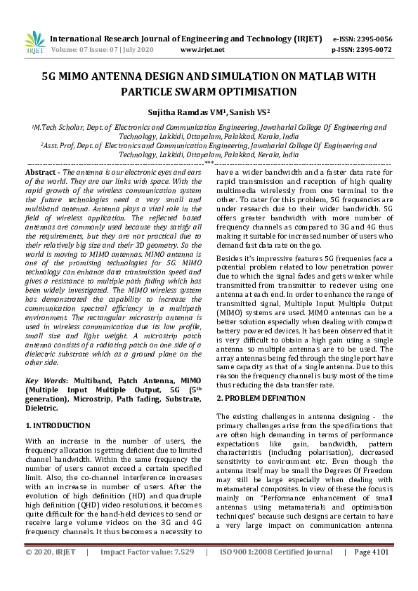 (PDF) 5G MIMO ANTENNA DESIGN AND SIMULATION ON MATLAB WITH PARTICLE ...