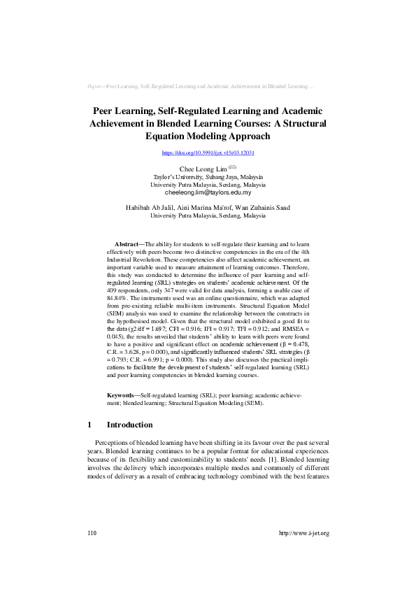 (PDF) Peer Learning, Self-Regulated Learning and Academic Achievement in Blended Learning ...
