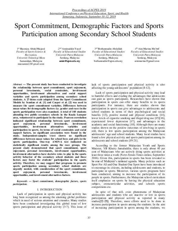 (PDF) Sport Commitment, Demographic Factors and Sports Participation ...