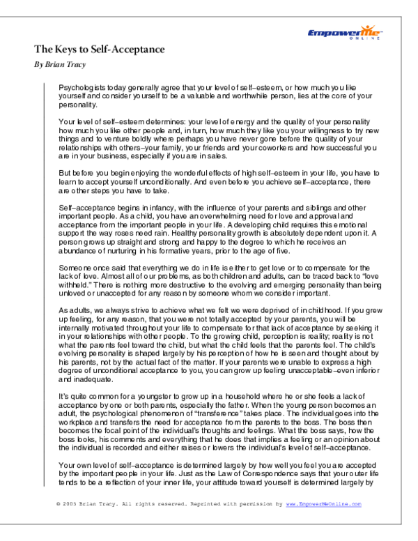 (PDF) The Keys to Self-Acceptance