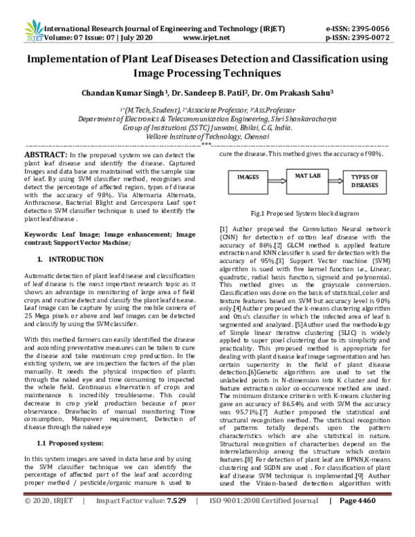 Pdf Irjet Implementation Of Plant Leaf Diseases Detection And Classification Using Image