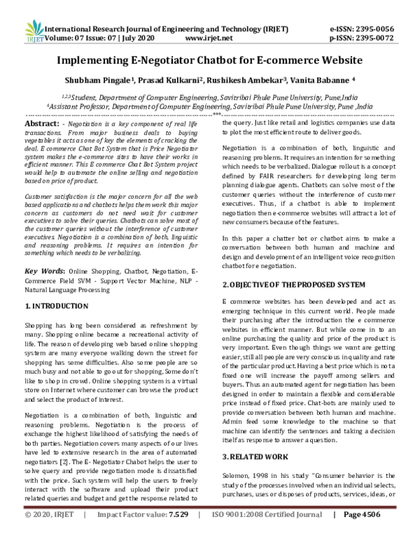 (PDF) IRJET- Implementing E-Negotiator Chatbot for E-commerce Website
