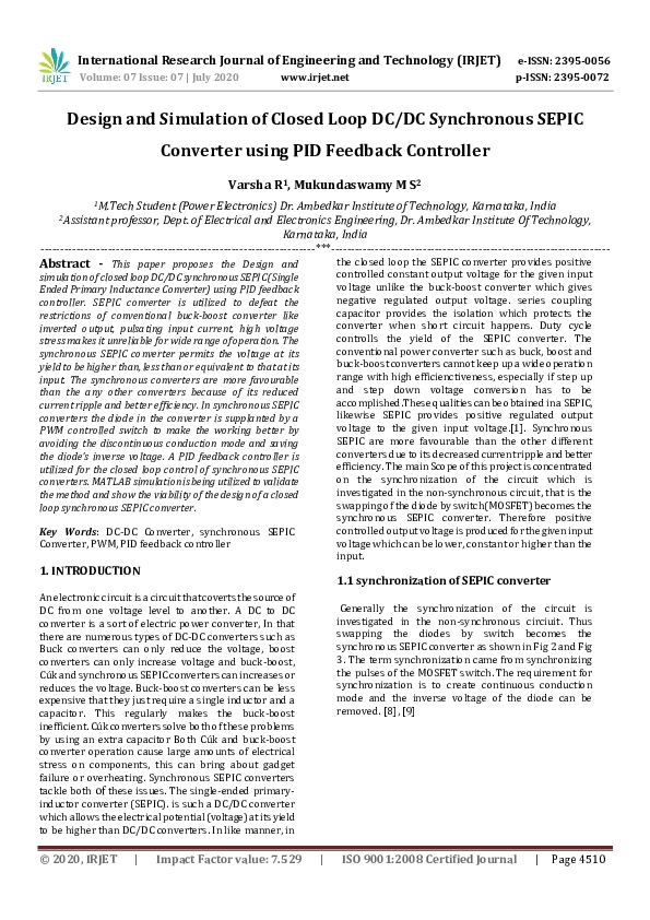 Pdf Irjet Design And Simulation Of Closed Loop Dcdc Synchronous