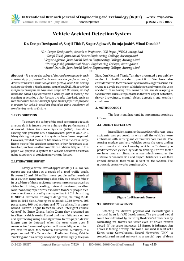 (PDF) IRJET- Vehicle Accident Detection System