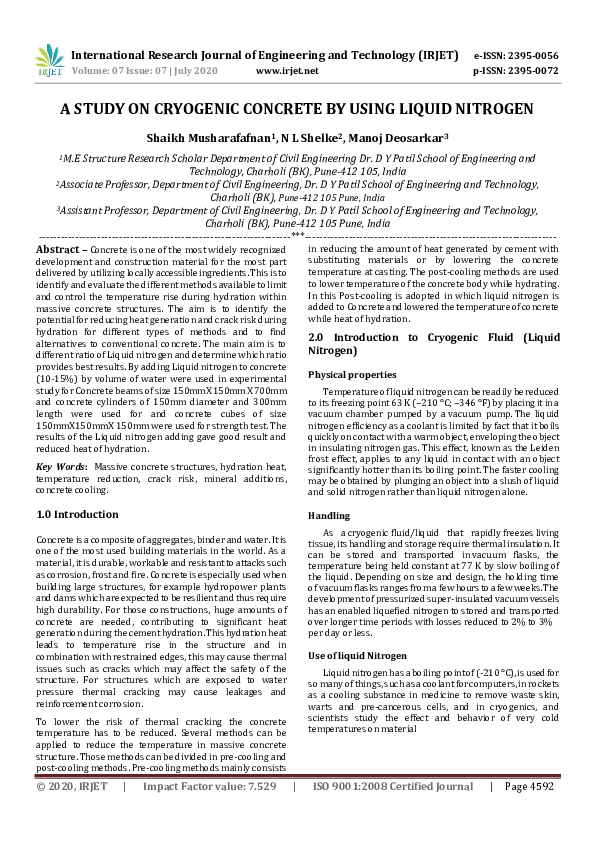 (PDF) IRJET- A STUDY ON CRYOGENIC CONCRETE BY USING LIQUID NITROGEN