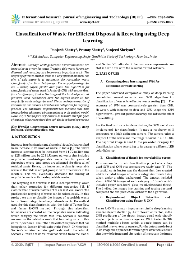 (PDF) IRJET- Classification of Waste for Efficient Disposal & Recycling ...