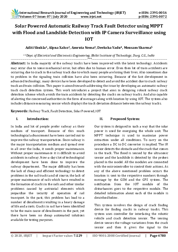 Pdf Irjet Solar Powered Automatic Railway Track Fault Detector Using