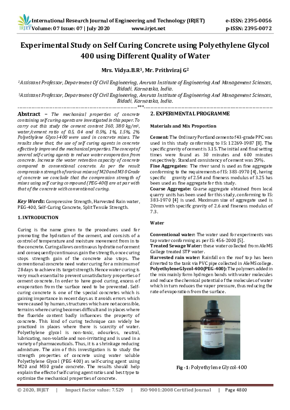 (PDF) IRJET- Experimental Study on Self Curing Concrete using ...