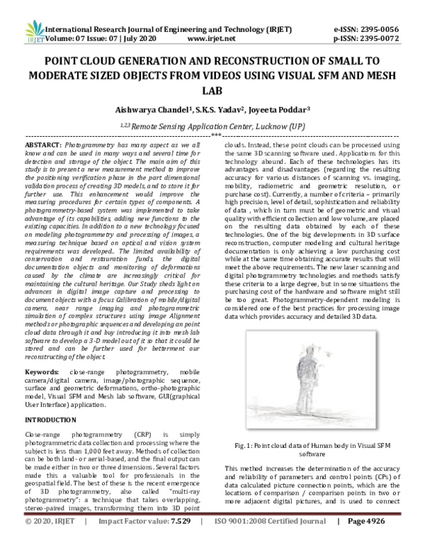 (PDF) IRJET- POINT CLOUD GENERATION AND RECONSTRUCTION OF SMALL TO MODERATE SIZED OBJECTS FROM ...