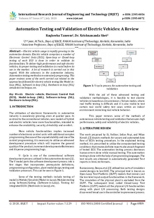 (PDF) Automation Testing and Validation of Electric Vehicles: A Review