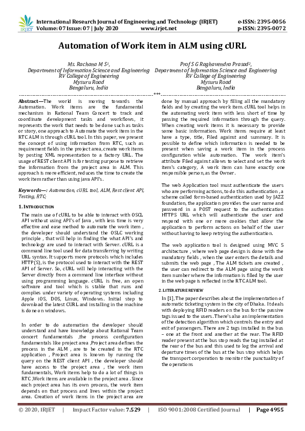 (PDF) IRJET-Automation of Work Item in ALM using cURL