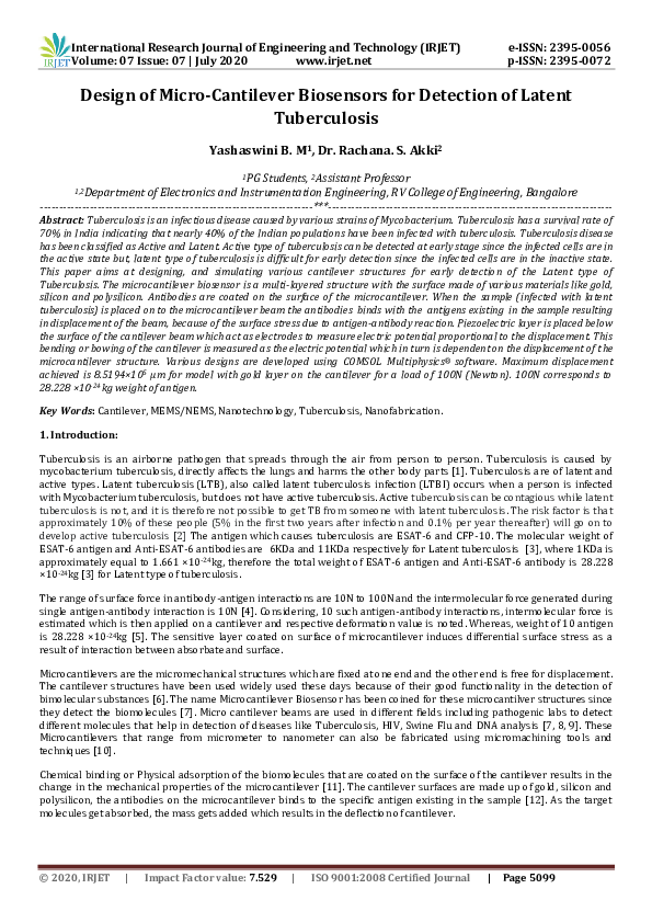 (PDF) IRJET- Design of Micro-Cantilever Biosensors for Detection of Latent Tuberculosis