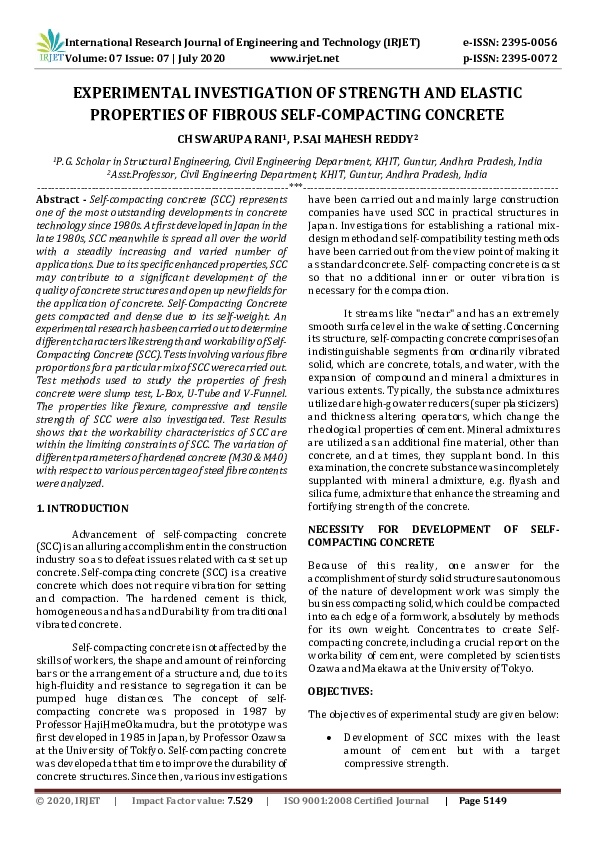 Pdf Irjet Experimental Investigation Of Strength And Elastic Properties Of Fibrous Self