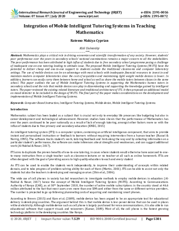 (PDF) Mobile Intelligent Tutoring for Mathematics