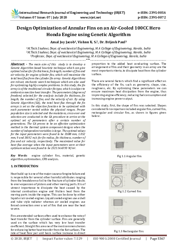 (PDF) IRJET- Design Optimization of Annular Fins on an Air-Cooled 100CC ...