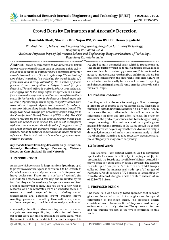 (PDF) IRJET- Crowd Density Estimation and Anomaly Detection