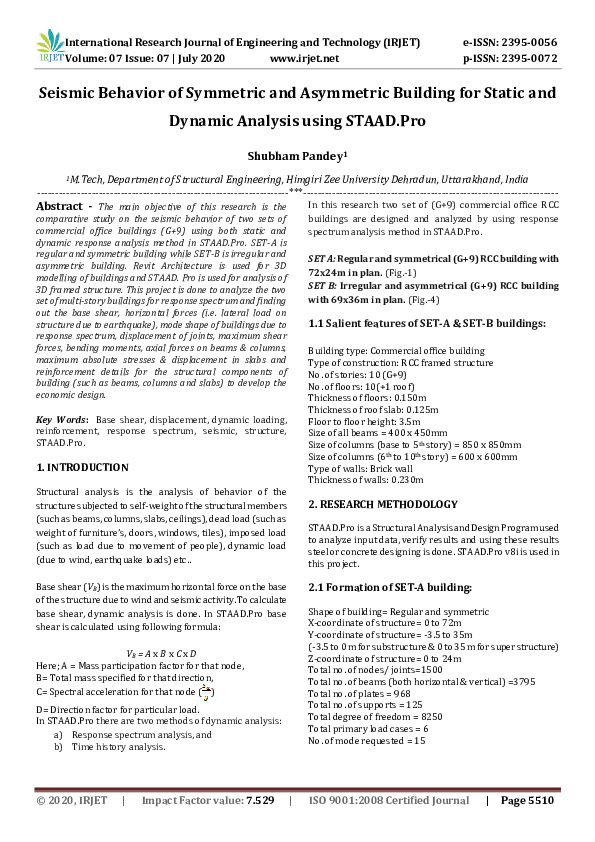 (PDF) IRJET- Seismic Behavior of Symmetric and Asymmetric Building for Static and Dynamic ...