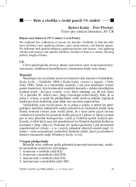(PDF) Rým a strofika v české poezii 19. století