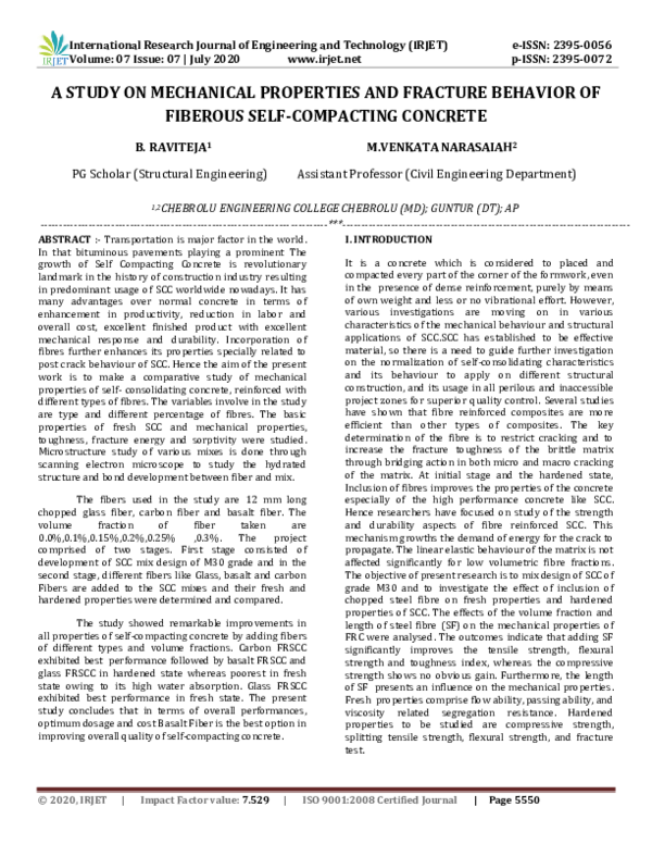 (PDF) IRJET- A STUDY ON MECHANICAL PROPERTIES AND FRACTURE BEHAVIOR OF FIBEROUS SELF-COMPACTING ...