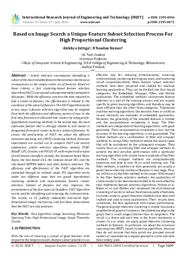 Pdf Irjet Based On Image Search A Unique Feature Subset Selection Process For High
